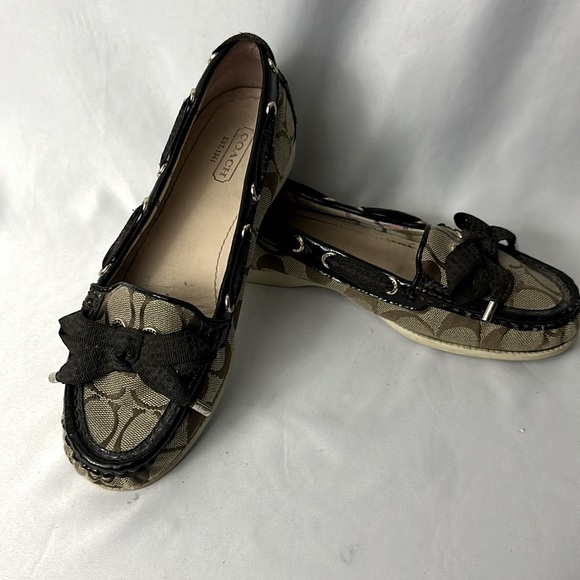 Coach | Shoes | Coach Sz 65 Carisa Boat Shoe Brown Monogram Jacquard ...